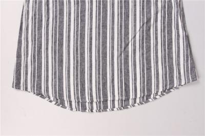 China O vertical do verão listrou o rayon de linho 45% da veste 55% do decote em V das mulheres à venda