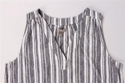 China O vertical do verão listrou o rayon de linho 45% da veste 55% do decote em V das mulheres à venda