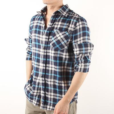 中国 7つの色の綿の長い袖の人の偶然の格子縞のシャツ 販売のため