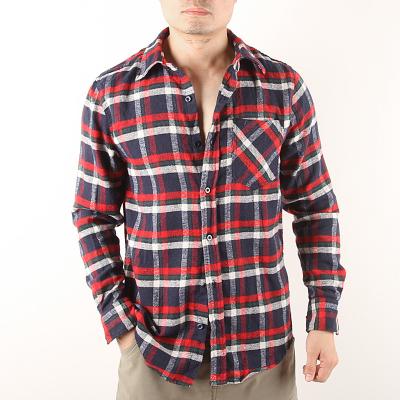 中国 7つの色の綿の長い袖の人の偶然の格子縞のシャツ 販売のため