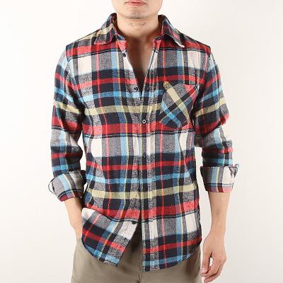 中国 7つの色の綿の長い袖の人の偶然の格子縞のシャツ 販売のため