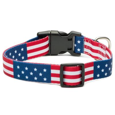 China Multifuction Custom Nylon Dog Collars Sturdy Polyester Webbing American Flag Pattern for sale