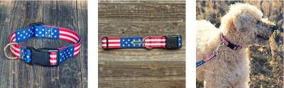 China Multifuction Custom Nylon Dog Collars Sturdy Polyester Webbing American Flag Pattern for sale