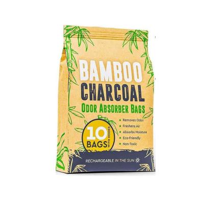Cina OEM LOGO Sacchetto per la purificazione dell'aria in bambù attivato con carbone da legna Assorbente odore 10x100g con ganci in vendita