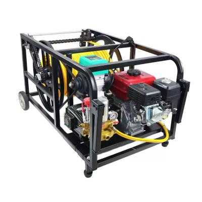 China High Efficiency Agricultural Sprayer Hand Push Reel Type Electric Start Gasoline Sprayer With Remote Automatic Hose Winding for sale