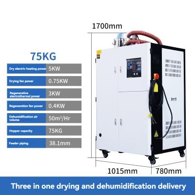 China Injection Auxiliary Equipment 25-75kg 3-in-1 Dehumidifying Dryer 100kg PET Silent Dryer for sale