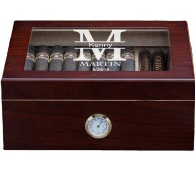 China Custom Handmade Personalized Wooden Cigar Gift Box Humidor Folding Wood Cigar Lighter Black Ashtray Glass Top Humidor For Him factory