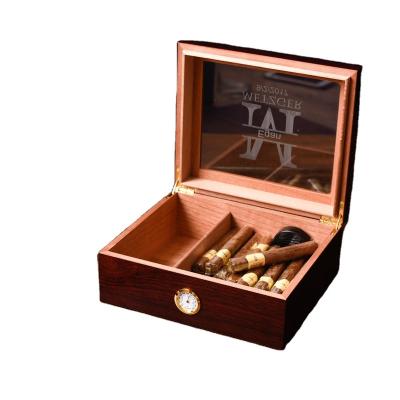 China Custom Handmade Personalized Wooden Cigar Gift Box Humidor Folding Wood Cigar Lighter Black Ashtray Glass Top Humidor For Him factory