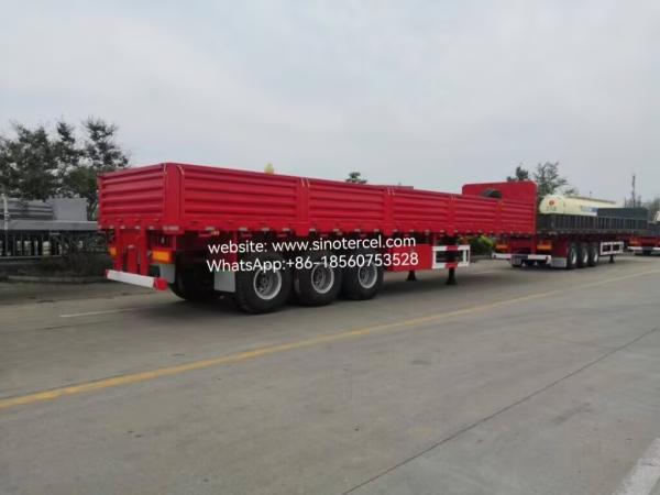 Quality 3 Axles Red Pallet Transport Sidewall Semi Trailer Dropside Trailer Carry Upgrade Easily Cope With Heavy Loads for sale