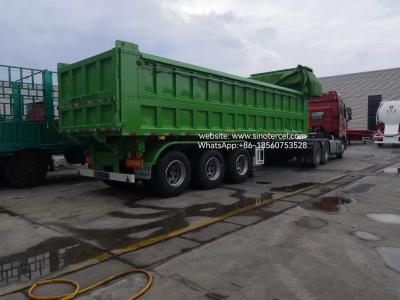 China 3 Axle Front Hydraulic Lift Semi Dump 24CBM High Efficiency Unloading With A Tarp for sale