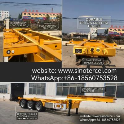 China 3 Axle Skeletal Type Container Semi Trailer Yellow Excellent Load Bearing Capacity for sale