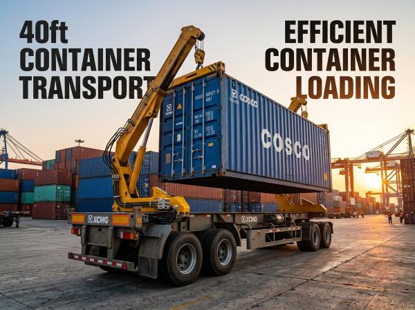 Quality 3 Axle Sidelifter Trailer For Loading 20 Feet 40 Feet Container With XCMG Crane for sale