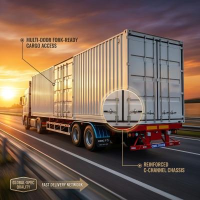 China 2 Axle White Enclosed Box Semi Trailer With Two Side Door Per Side for sale