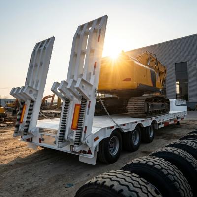 China 3-axle, 50-ton low-bed semi-trailer with mechanical ladder for sale