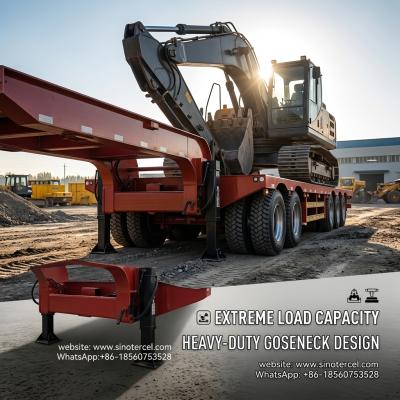 China Semi Lowbed Trailer 60t 3 Axle Low Bed Trailer Pull Containers Applicable In Height-restricted Areas Smooth Driving for sale