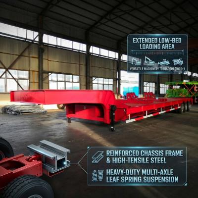 China 3 Axles Low Bed Semi Trailer 50-60 Tons Hydraulic Type Ladder Red for sale