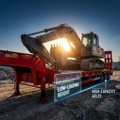 China Agricultural Machinery Low Bed Semi Trailer 60T Extendable Low Bed Trailer for sale