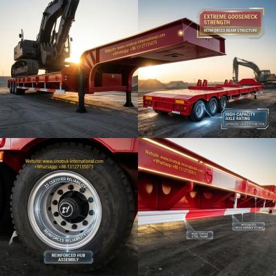 China High-Efficiency 3-Axle Lowboy: 11.5m Length, 80T Capacity for Construction Machinery for sale