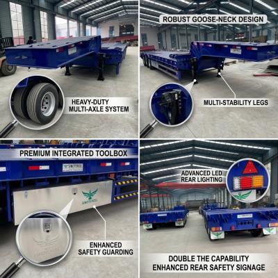 China 3 Axles Low Bed Semi Trailer 40-60 Tons Hydraulic Type Ladder Blue for sale