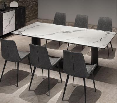 Cina Tavolo da pranzo di marmo di lusso della gamba moderna di acciaio inossidabile in vendita