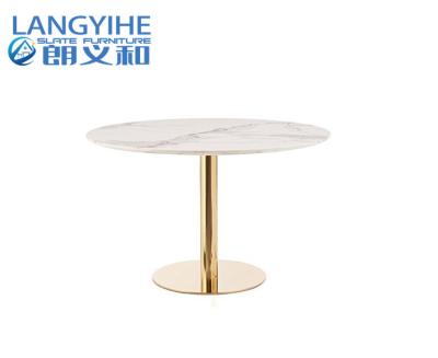 Cina Iso 9001 120cm intorno al tavolo da pranzo di marmo di effetto con Fern Velvet Chairs Blue in vendita