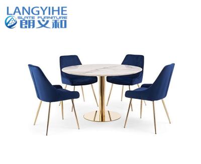 Cina Iso 9001 120cm intorno al tavolo da pranzo di marmo di effetto con Fern Velvet Chairs Blue in vendita