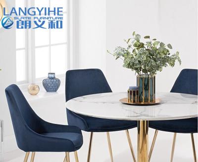 Cina Iso 9001 120cm intorno al tavolo da pranzo di marmo di effetto con Fern Velvet Chairs Blue in vendita