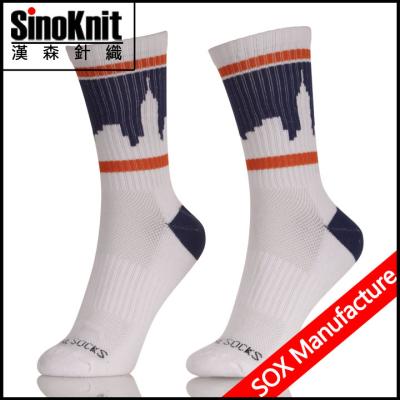 China City Pattern Jacquard Custom Athletic Sock , USA Polyester Sports Novelty Design for sale