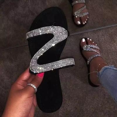 China 2022 New Design summer sandals women Luxury Glitter Diamond casual shoes Outdoor Beach non-slip Slippers for sale