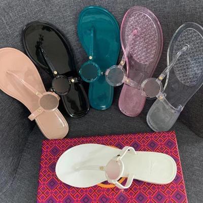 China Sandals 2022 Summer Fashion solid color jelly flip flops Anti-Slip flat slippers For women and ladies in stock for sale