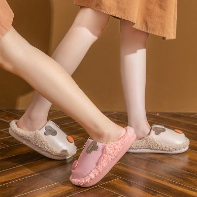 China Hot selling fashion cartoon winter warm slippers women Waterproof vamp soft plush non-slip home indoor shoes for sale