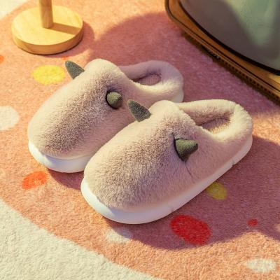 China Winter new cartoon Little Ox Horn for women and male slippers PVC material Breathable non-slip Thermal shoes for sale
