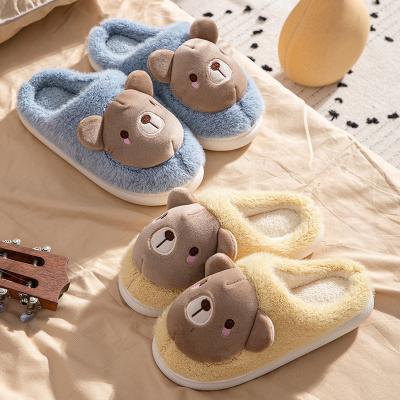 China Women Wholesale Winter Cute Bear Home Indoor Slippers Cartoon Plush Warm fluffy Non-Slip Shoes faux fur for sale