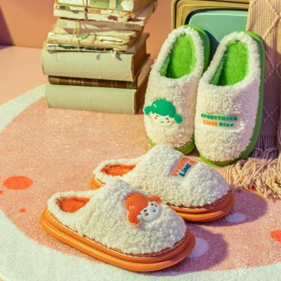 China Wholesale Autumn Winter Couple Style Slippers Cute Cartoon Plush Upper Anti-slip Warm Home Indoor Shoes in stock for sale