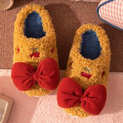 Ladies new Winter Curly Plush Fluffy Slippers Women Cozy Bowknot Pink Anti-Slip House indoor Slippers in stock