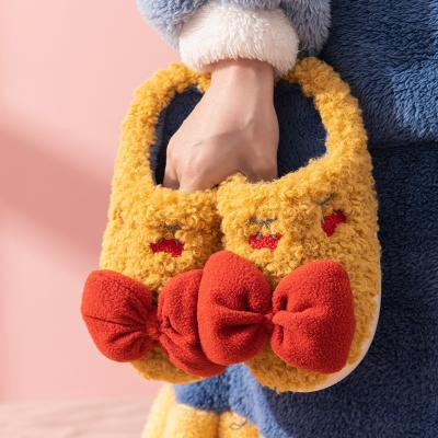 China Wholesale Bowknot Men and Women Home Plush Slipper Winter Warm PVC House Indoor Slipper in stock for sale