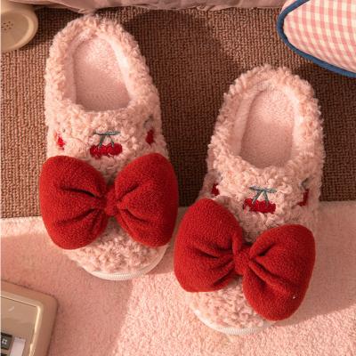 Wholesale Bowknot Men and Women Home Plush Slipper Winter Warm PVC House Indoor Slipper in stock