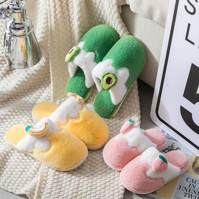 China Wholesale Custom Women Cartoon warm Home Indoor Slippers Cartoon Cute Fruit Shape Thick Bottom Anti-slip Female Shoes faux fur for sale