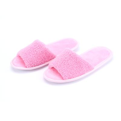 China fluffy Teddy fur pink ladies open toe plush house indoor slippers for sale
