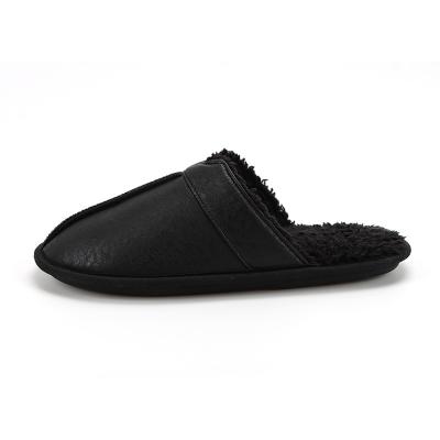 China new design black PU fuzzy slipper warm soft plush winter house indoor slipper for sale