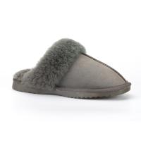China Leather upper sheep wool lined solid color warm house indoor slippers for sale
