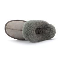 China Leather upper sheep wool lined solid color warm house indoor slippers for sale