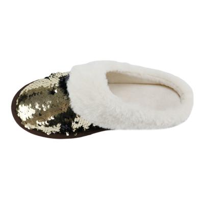 ladies house indoor slippers women bedroom home mesh golden sequin faux fur gslippers