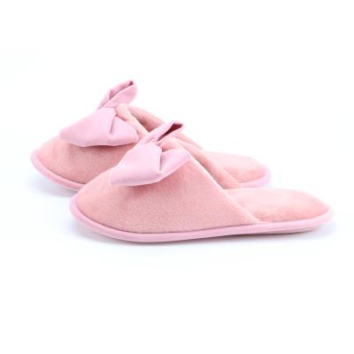 Furry Home Slipper Shoes Ladies Bowknot Pink Plush Ladies House Slipper