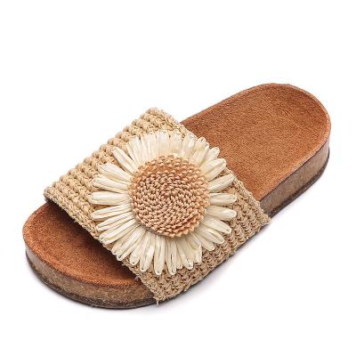 China girls Summer Cork Slippers kids delicate flower Non-slip Flat Outdoor Beach sandals for sale