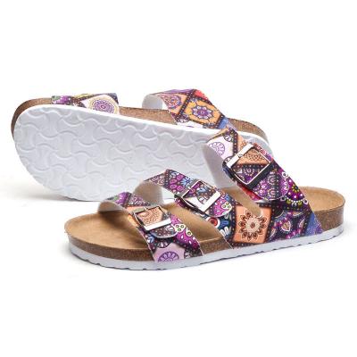 China 2021 summer women sandals adjustable metal buckle three straps colorful slippers with ankle strap beach sandals for sale