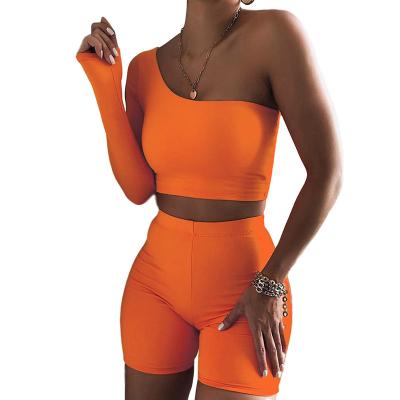China Women 2 Piece yoga Set Women One Shoulder fitness Clothing Bodysuit Sports Biker Rompers youth sportswear for sale