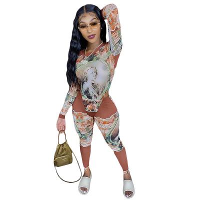China Hot Selling Sexy Two Piece yoga Sets Women Jumpsuits print fashion pattern sportswear for sale