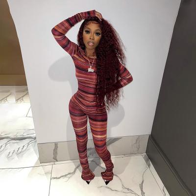 China Best price wholesale new design women autumn Stripe Printed sportswear Slim and high waist gym set in stock for sale