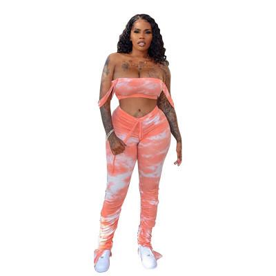China new design Beauty strapless Two Piece sports Set Women long pants Sportswear for sale